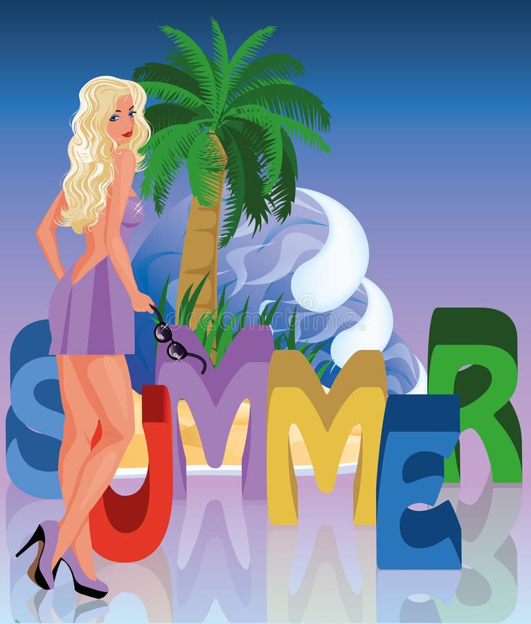 Pin Up Summer Beautiful Girl Stock Vector Illustration Of Floral