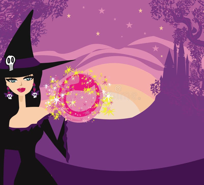 Beautiful and Witch with a Magic Ball Stock Vector - Illustration of ...