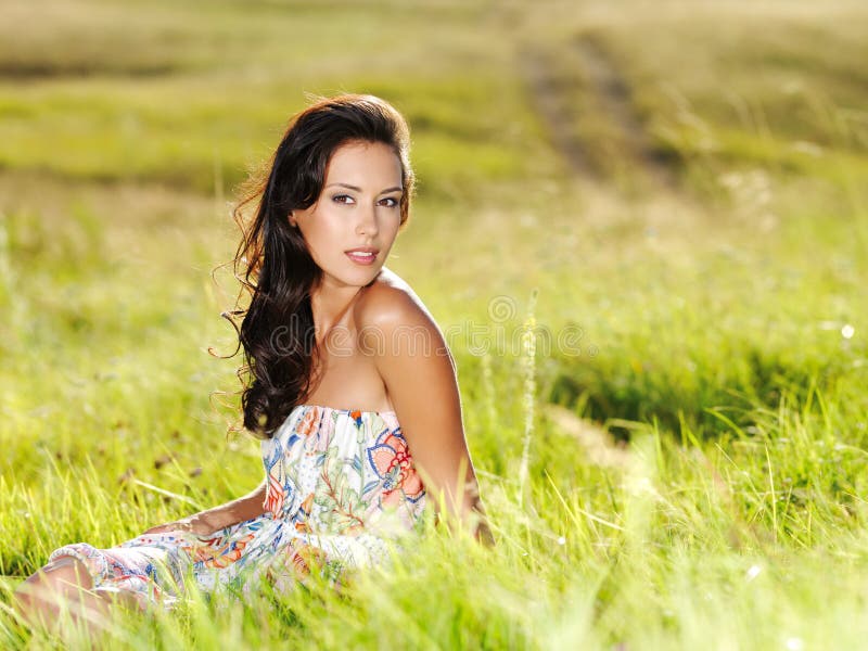 Beautiful Woman on the Nature Stock Image - Image of full, cute: 16773583