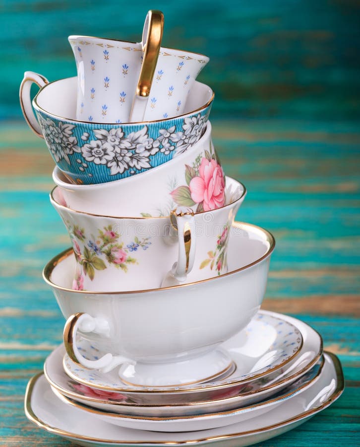 Beautiful Shabby Chic Antique Cups Stock Image - Image of kitchen ...