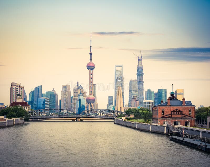 Beautiful shanghai at dusk stock image. Image of modern - 34263803