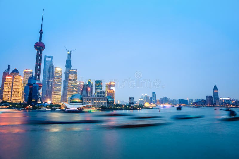 Beautiful Shanghai in Nightfall Stock Image - Image of colorful ...