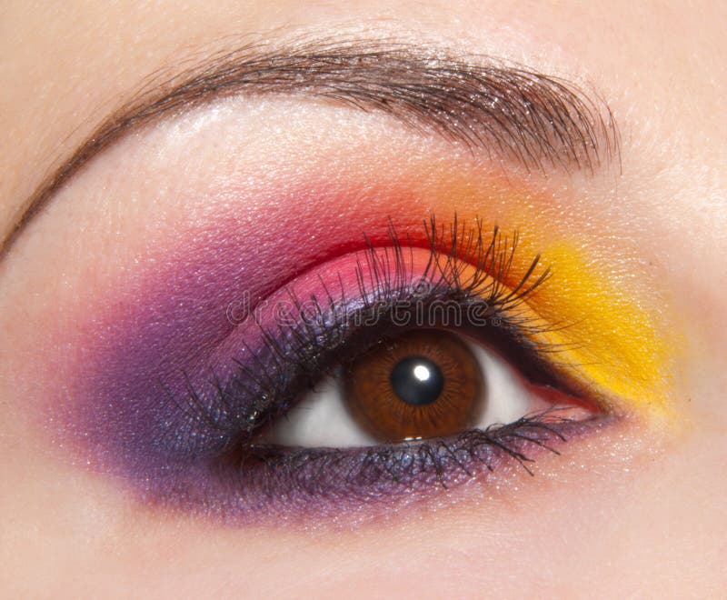 Beautiful Shape of Female Eye with Violet-yellow Stock Image - Image of ...