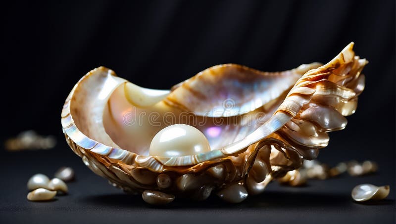 Beautiful Shell with Pearls on a Dark Background Stock Illustration ...