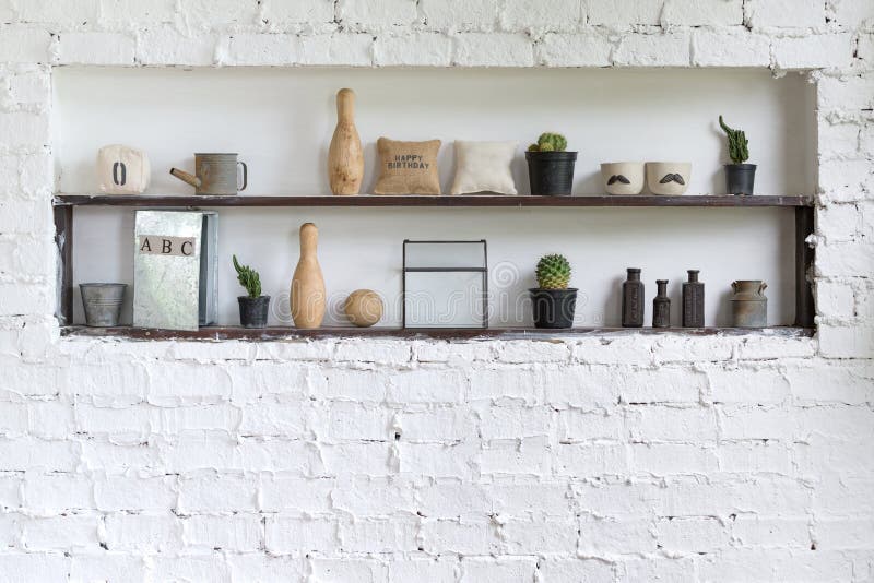 Beautiful Shelves with Decorative Elements Standing in Room Stock Image ...