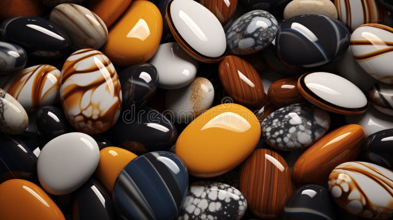 Beautiful Shiny Pebble Stones with Reflections and Wet Effect. Neural ...