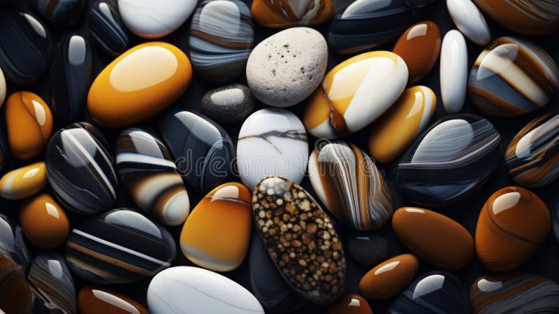 Beautiful Shiny Pebble Stones with Reflections and Wet Effect. Neural ...