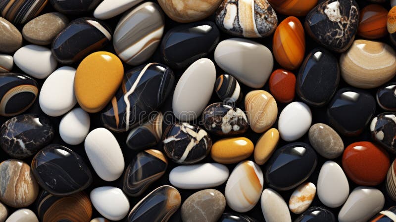 Beautiful Shiny Pebble Stones with Reflections and Wet Effect. Neural ...