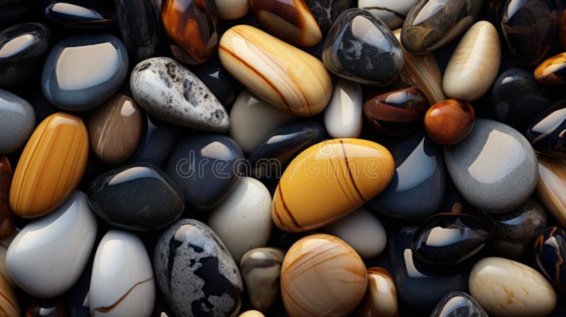 Beautiful Shiny Pebble Stones with Reflections and Wet Effect. Neural ...