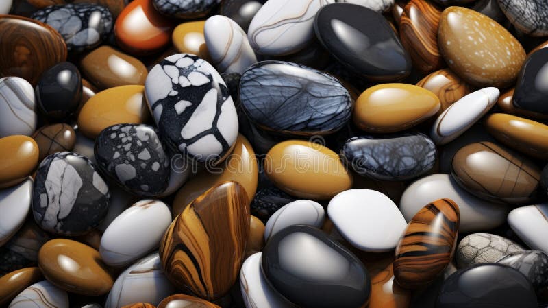 Beautiful Shiny Pebble Stones with Reflections and Wet Effect. Neural ...