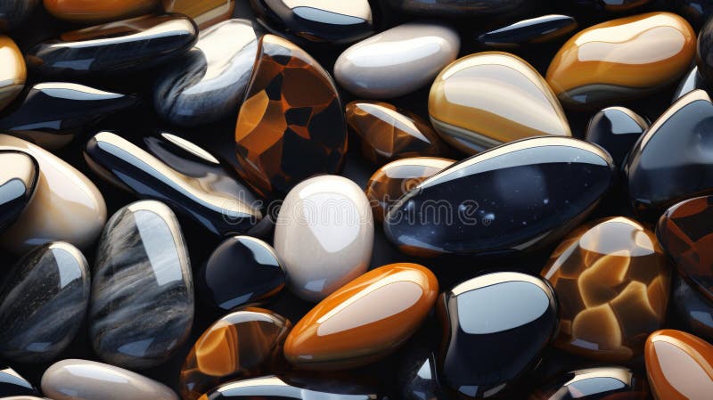 Beautiful Shiny Pebble Stones with Reflections and Wet Effect. Neural ...