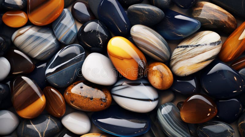 Beautiful Shiny Pebble Stones with Reflections and Wet Effect. Neural ...