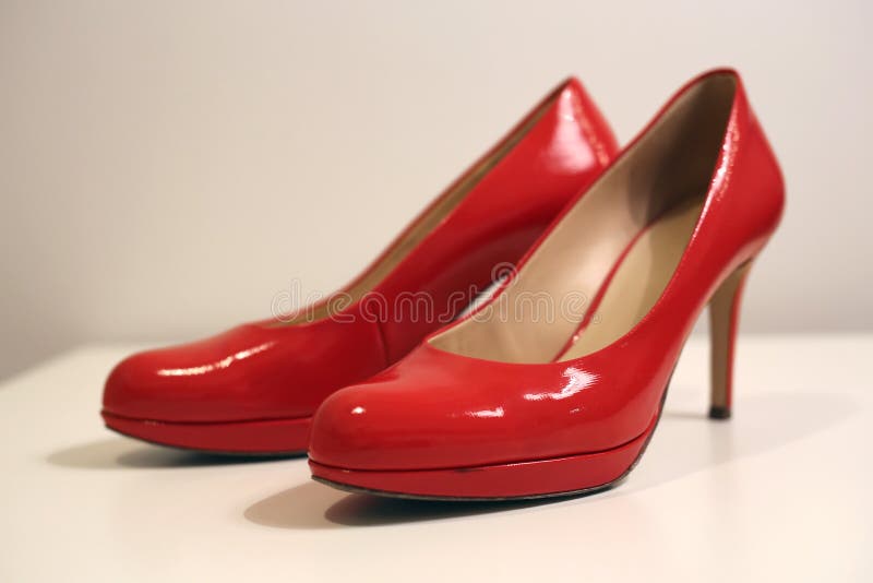 Beautiful Shiny Red Leather High Heels with a Bit of Platform in the ...