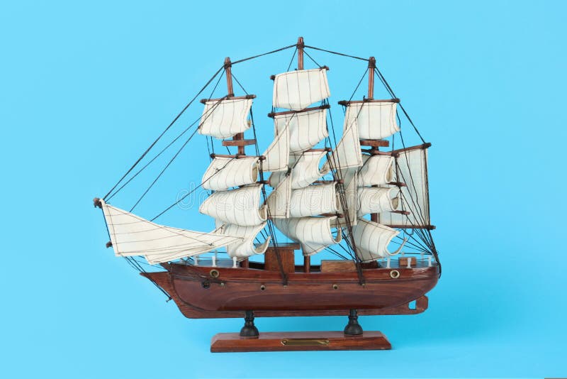Beautiful Ship Model on Light Blue Background Stock Image - Image of ...