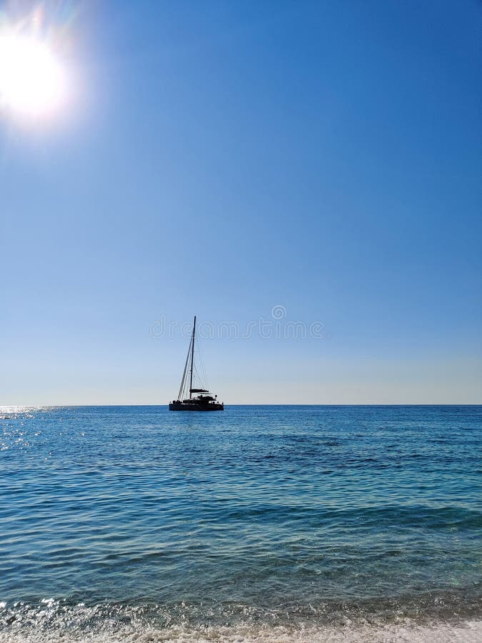 A Beautiful Ship is Sailing in the Blue Sea Stock Photo - Image of ...