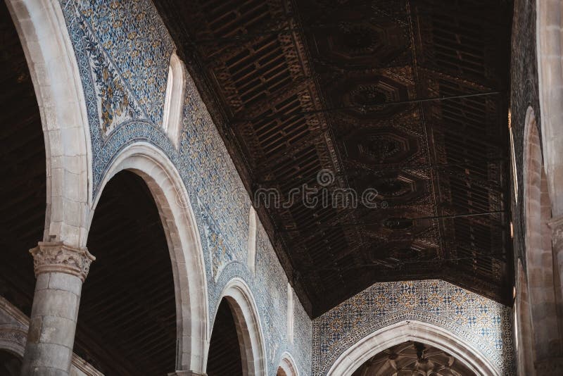 Beautiful Shot of Ancient Monastery Chapel Ceiling and Arched Columns ...