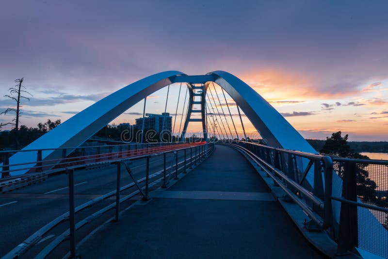 Beautiful Shot of an Arch Suspension Bridge during Sunset Stock Image ...