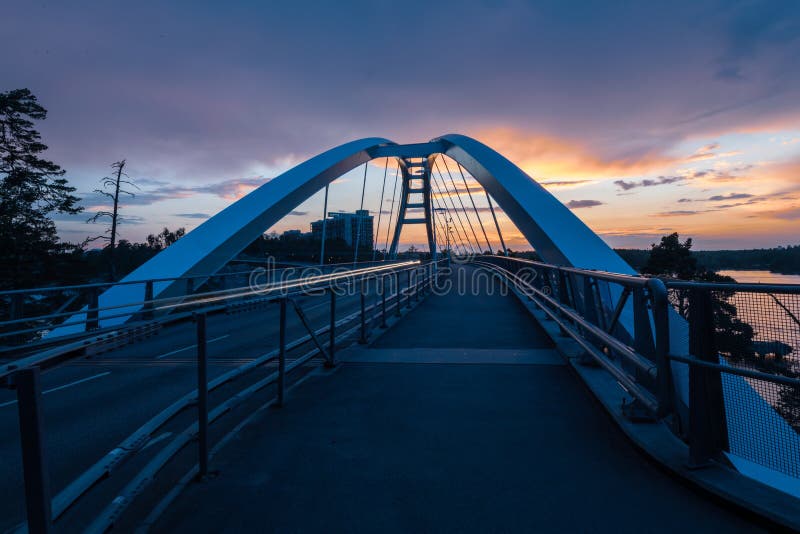 Beautiful Shot of an Arch Suspension Bridge during Sunset Stock Photo ...