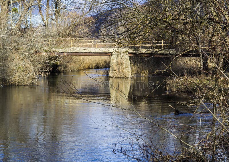 Beautiful Shot of Beam Bridge Over a Narrow River Surrounded by Trees ...