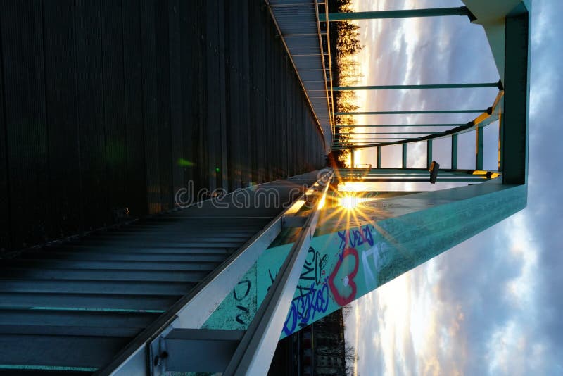 Beautiful Shot of the Bridge Covered in Graffiti during Sunset Stock ...