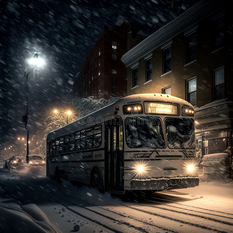 Beautiful Shot of a Bus at Night during a Snow Storm in Chicago Stock ...