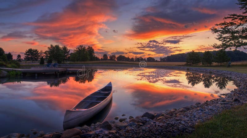 Beautiful Shot of a Canoe at a Lakeshore at Sunset Stock Image - Image ...