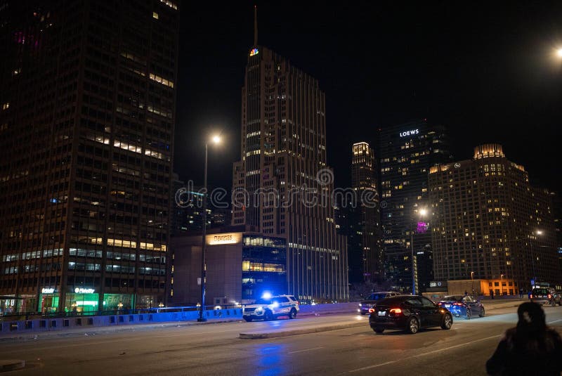 Beautiful Shot of Chicago Downtown during the Night Editorial Image ...