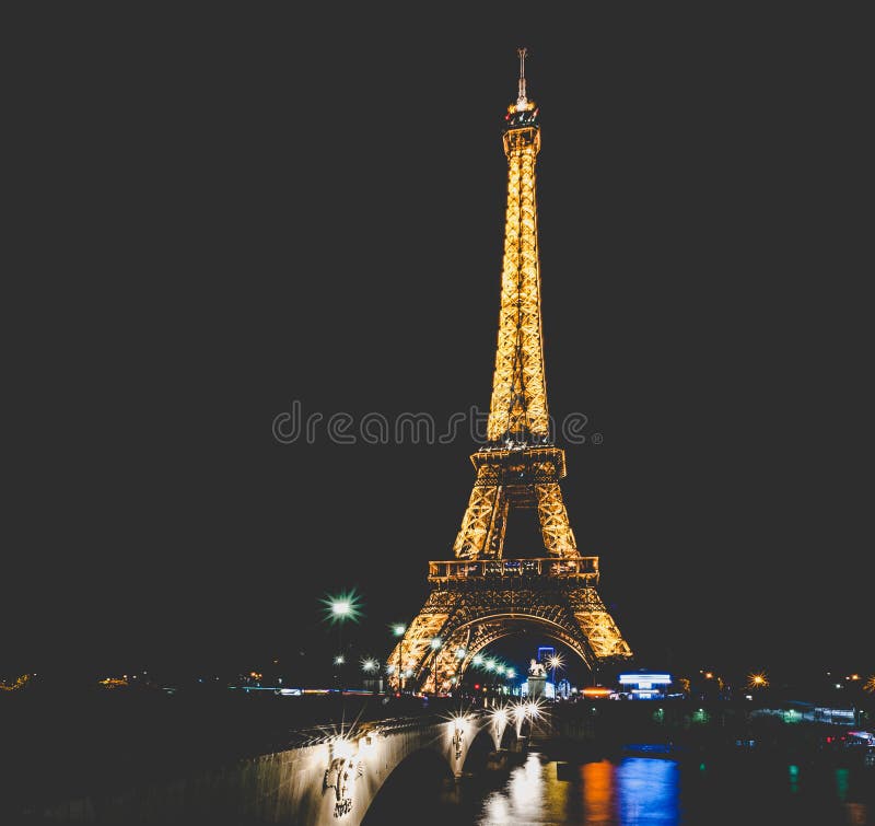 Eiffel tower night shot editorial photography. Image of city - 143689017