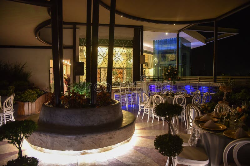 Beautiful Shot of an Elegant Outdoor Wedding Reception at Night Stock ...