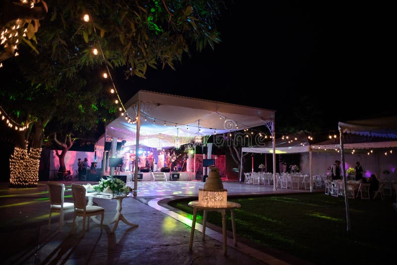 Beautiful Shot of an Elegant Outdoor Wedding Reception at Night Stock ...