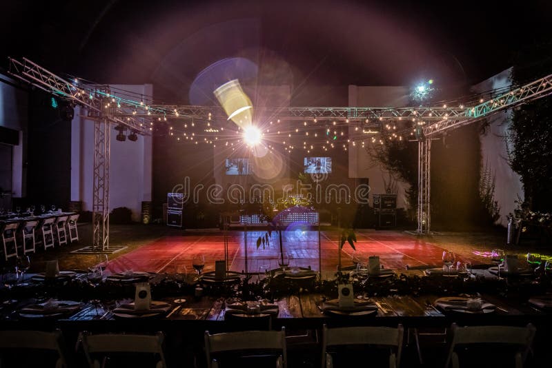 Beautiful Shot of an Elegant Outdoor Wedding Reception at Night Stock ...