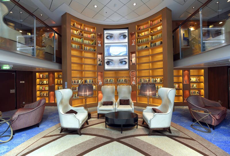 Beautiful Shot of Entrance Hall with a Huge Library Editorial Stock ...