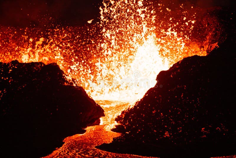 Beautiful Shot of Exploding Red Molten Lava Magma after the Meradalir ...