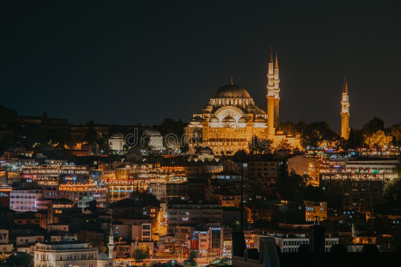 Beautiful Shot of Istanbul, Turkey at Night in Lights Stock Photo ...