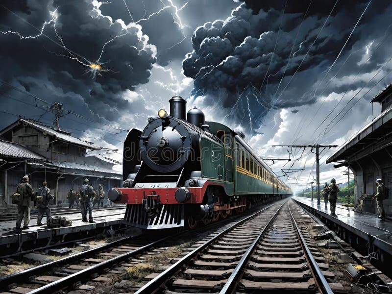 A Beautiful Shot of an Old Train in the Middle of a Storm Stock ...