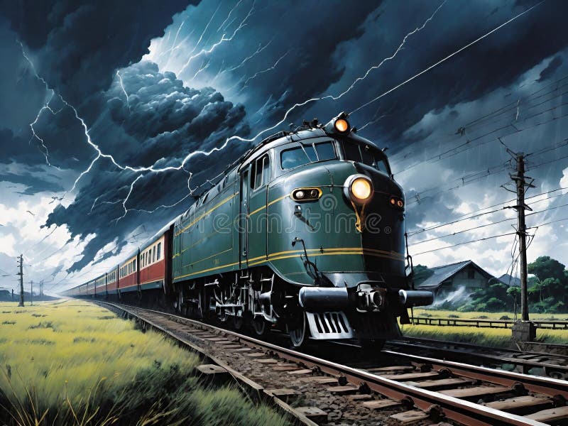 A Beautiful Shot of an Old Train in the Middle of a Storm Stock ...