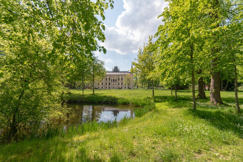 Beautiful Shot of a Palace Park with a Pond and Tall Trees Stock Image ...