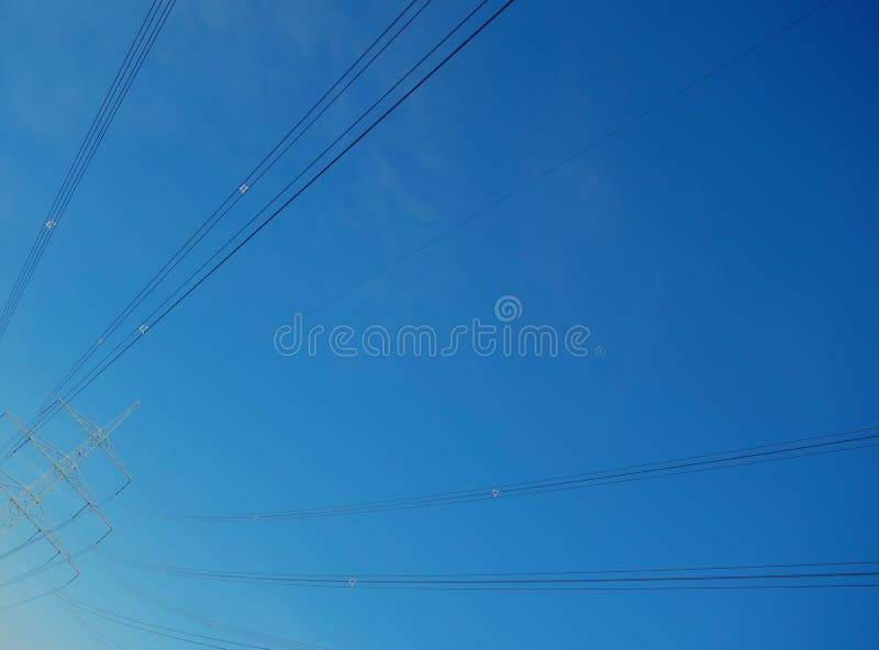 Beautiful Shot of a Peaceful Blue Sky and Electricity Grid Lines Stock ...