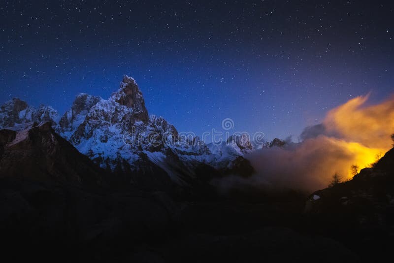 Beautiful Shot of Rocky Mountains with a Starry Night Sky in the ...