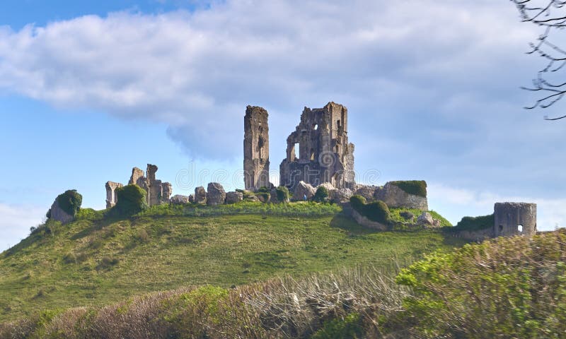 Color Photography Ancient castle ruins with beautiful blue cloudy sky ...