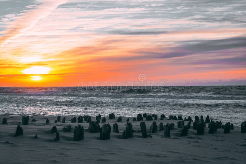 Beautiful Shot of a Sunset Beach Stock Photo - Image of shore ...