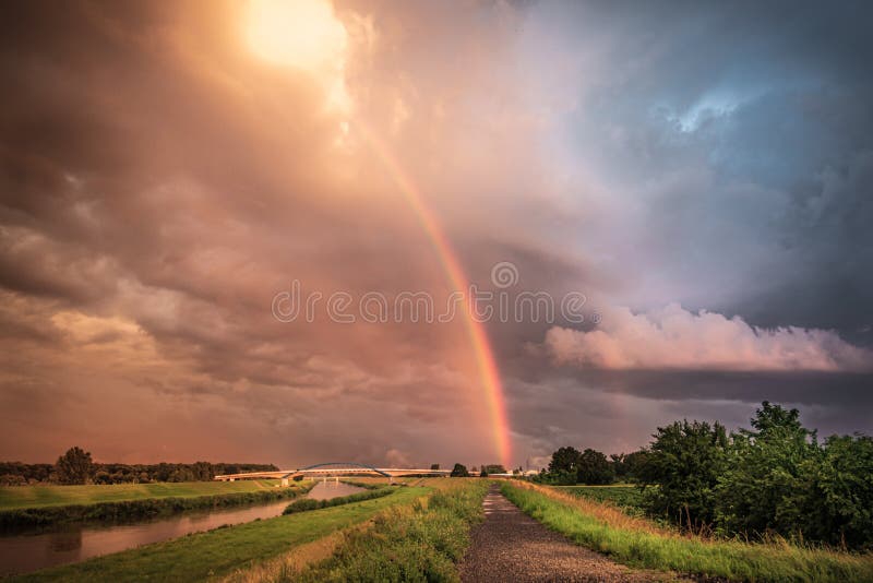 Beautiful Shot of Sunset with Rainbow Stock Image - Image of ocean ...