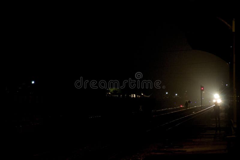 Beautiful Shot of Train Lights in a Railway at Night Time Stock Photo ...
