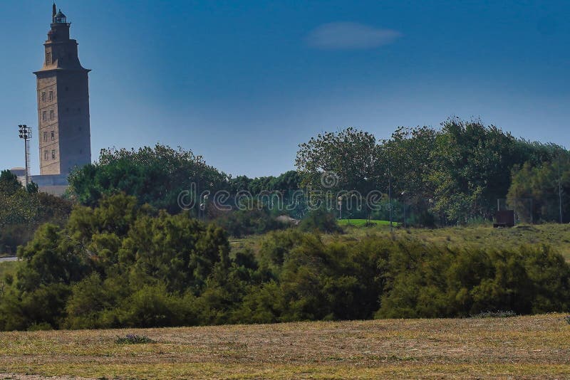 Beautiful Shot of Trees and a Tower in the Distance in Coruna, Spain ...