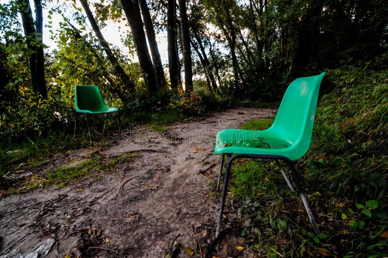 Beautiful Shot of Two Plastic Chairs in the Park Stock Image - Image of ...