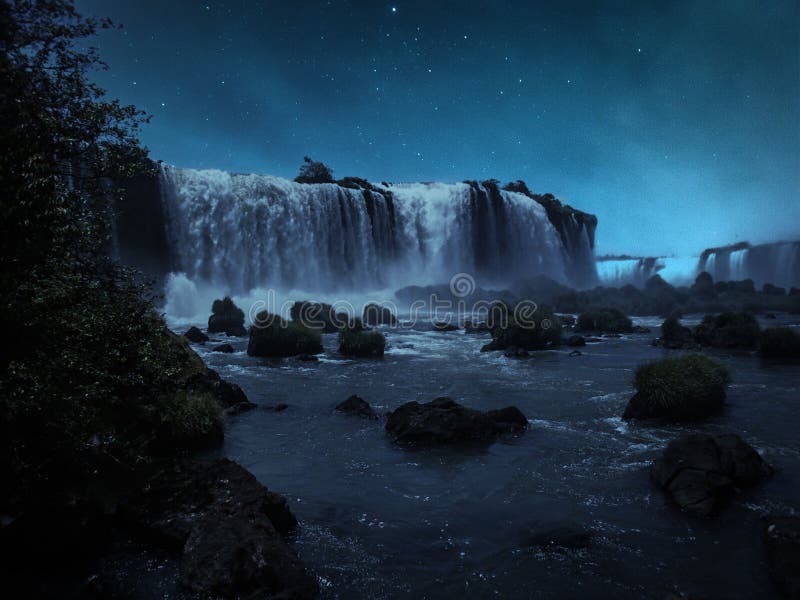 Beautiful Shot of a Waterfall Cascade at Night Stock Image - Image of ...