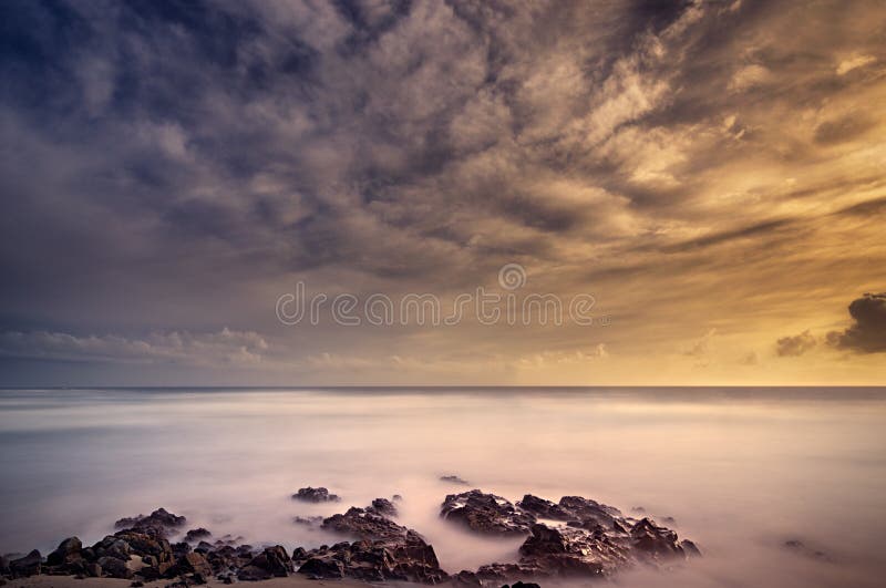 Beautiful Silky Water Beach Scene Stock Image - Image of cloudscape ...