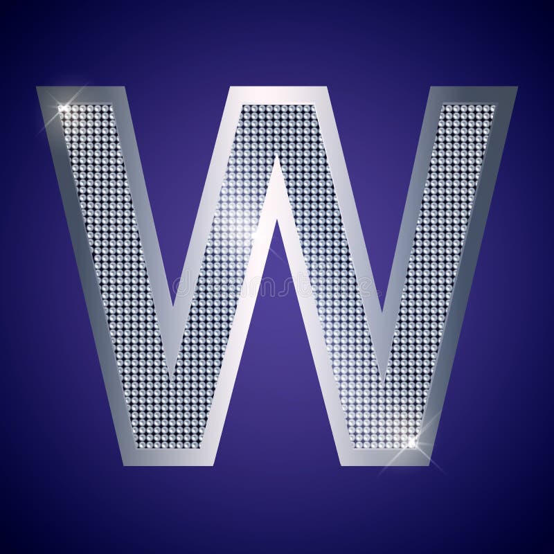 Beautiful Silver Letter W with Brilliants. Vector Font, Alphabet ...