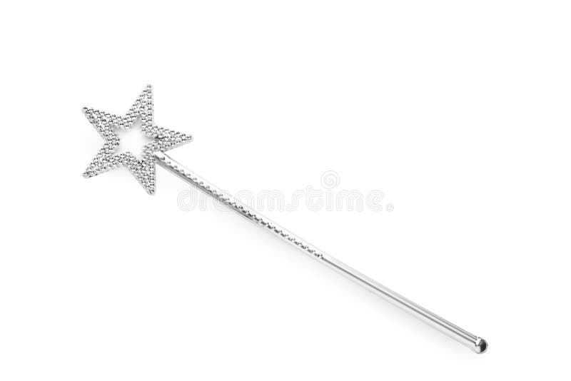Beautiful Silver Magic Wand Isolated on White, Top View Stock Photo ...