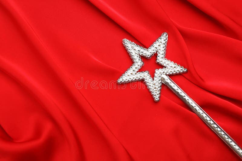 Beautiful Silver Magic Wand on Red Fabric. Space for Text Stock Image ...